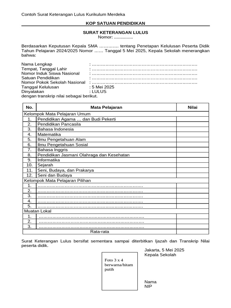 Contoh SKL SMA Tahun 2025 | PDF