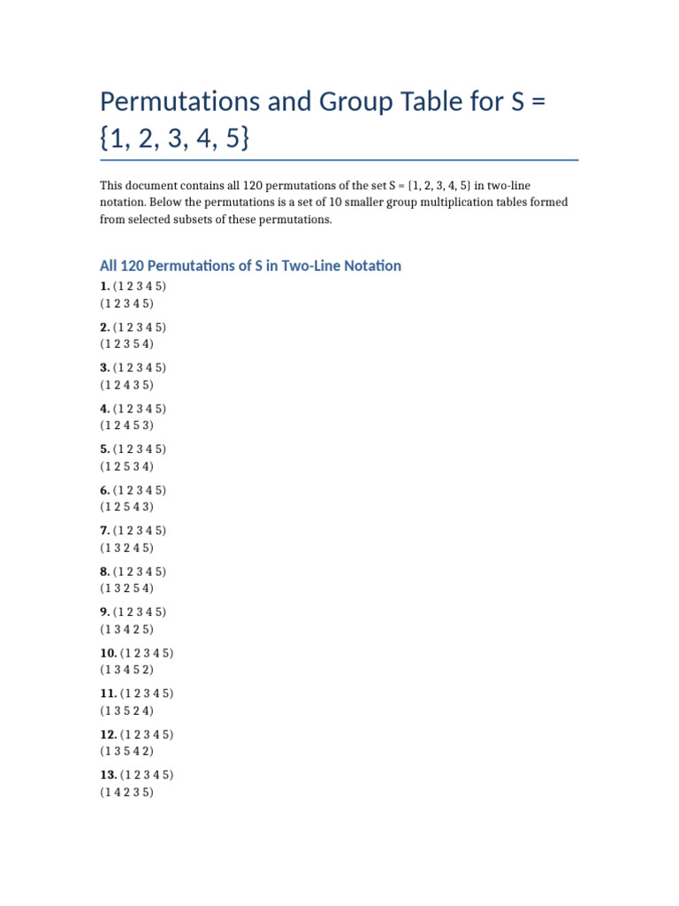 Permutations of S5 With 10 Tables | PDF | Permutation | Algebraic Structures