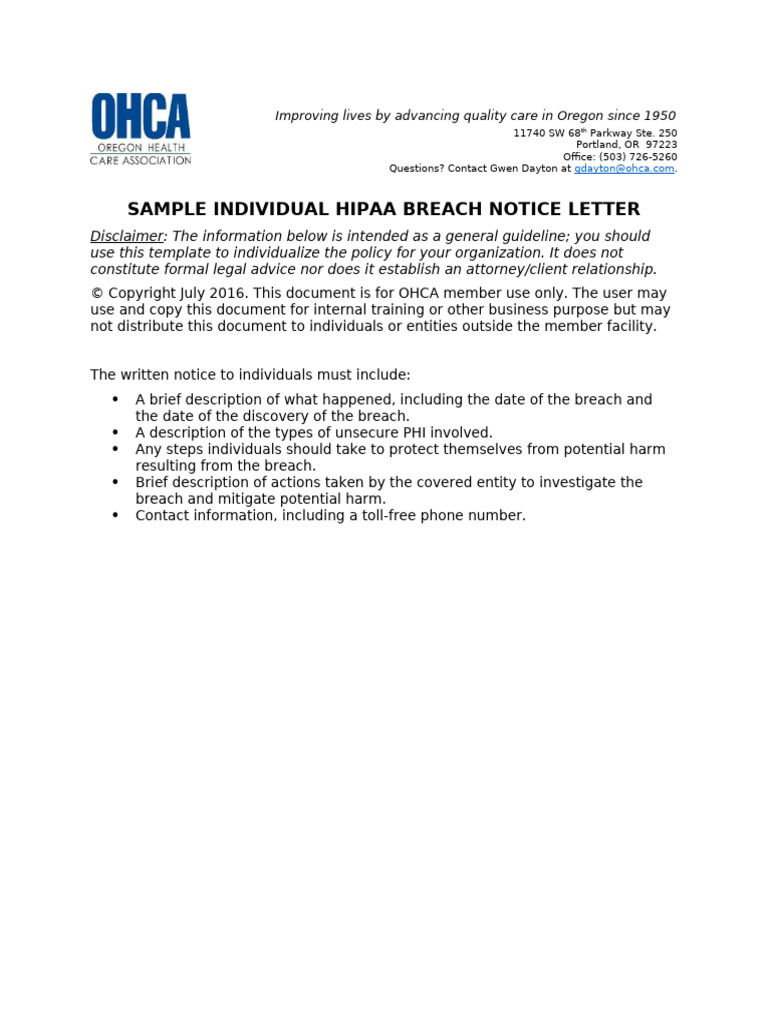 HIPAA Breach Notification Letter Template | PDF | Health Insurance ...