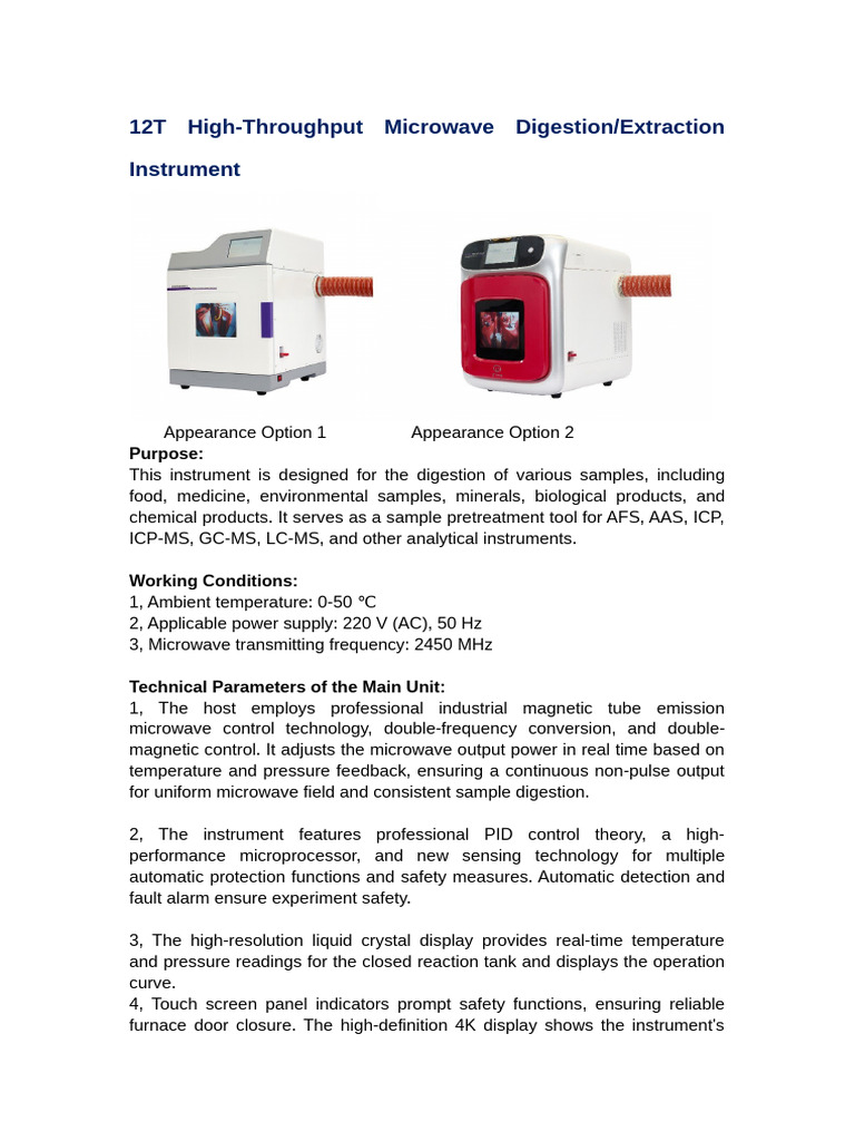 12T Microwave Digestion Extraction Instrument | PDF | Instrumentation ...