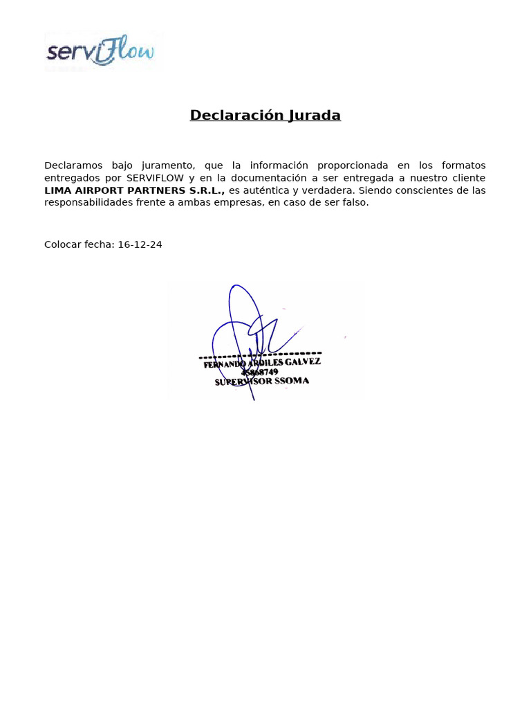 Formato de Declaración Jurada | PDF