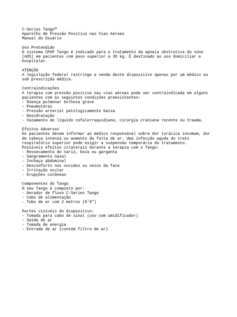 Manual do CPAP ResMed Tango | PDF