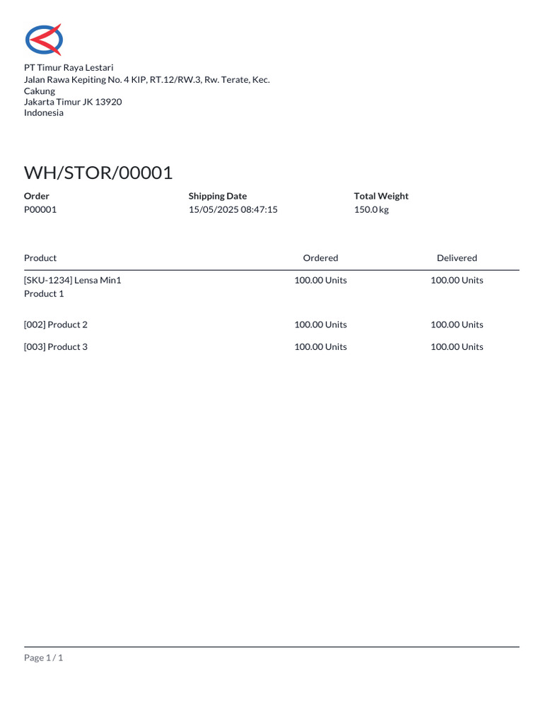 Delivery Slip - WH - STOR - 00001 | PDF