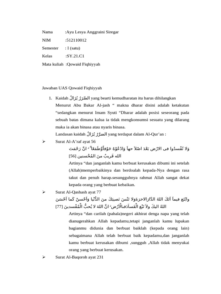 Uas Qawaid Semester 1 Word | PDF