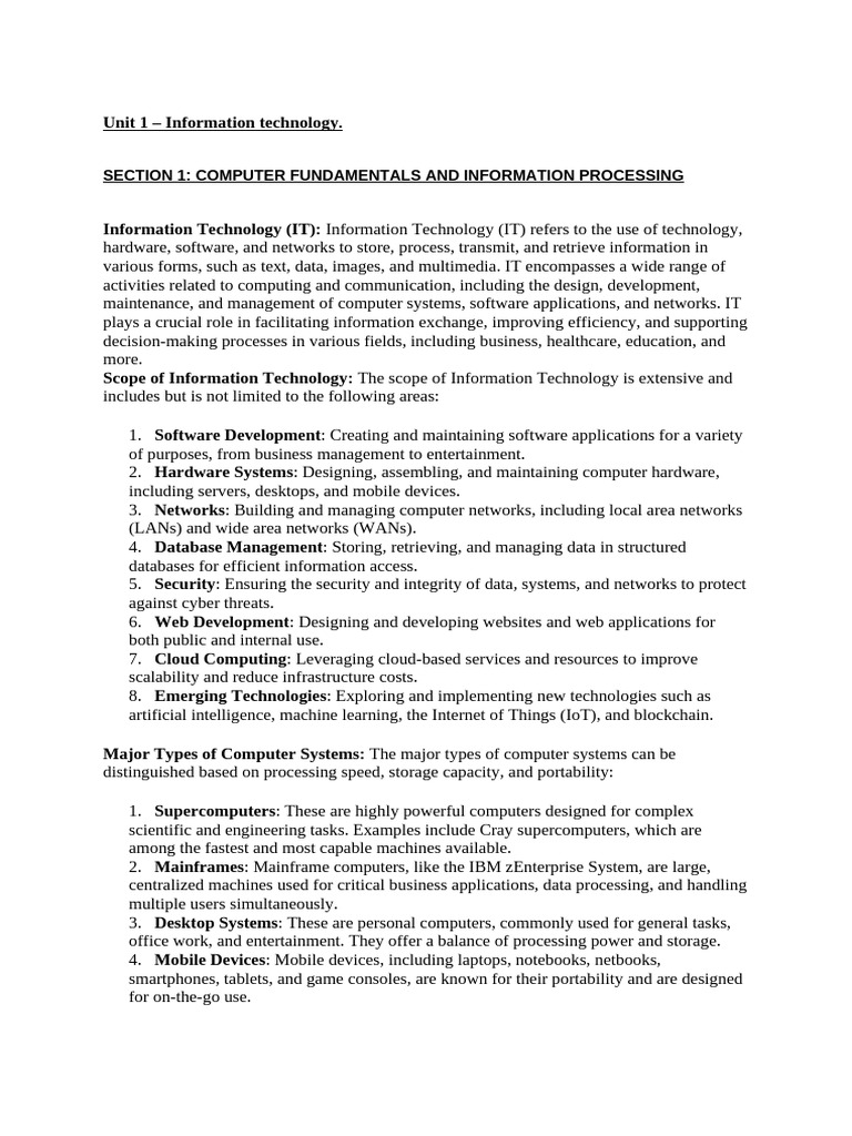 Section 1 Computer Fundamentals and Information Processing | PDF ...
