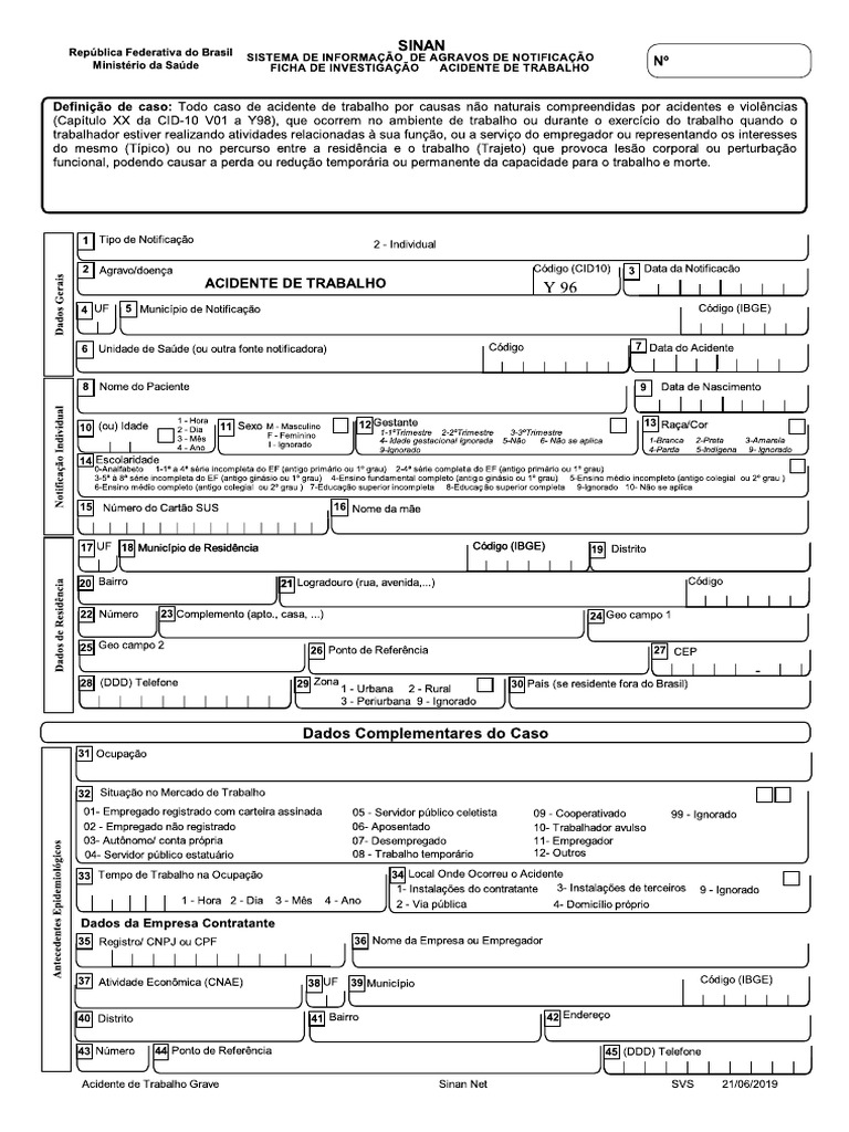 r2 - Laje - Sinan - Ficha Acidente de Trabalho | PDF