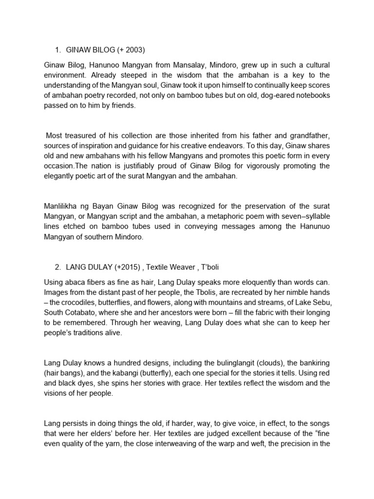 National Artist GAMABA Awardees | PDF | Textiles