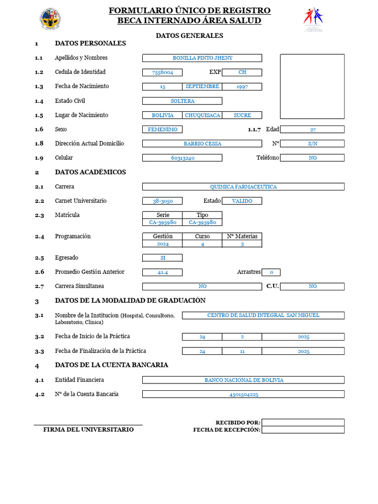 Formulario Beca Internado BONILLA | PDF