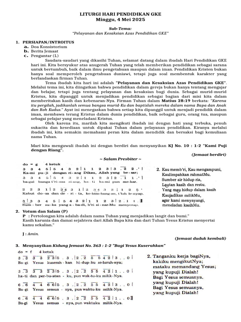 Liturgi Hari Pendidikan GKE 2025 | PDF
