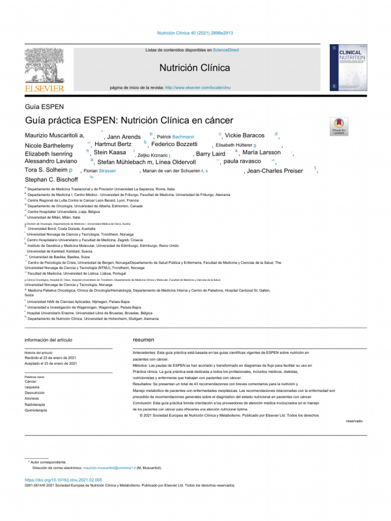 ESPEN Practical Guideline Clinical Nutrition in Cancer 2 | PDF | Cáncer | Nutrición
