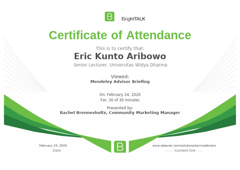 Brighttalk Viewing Certificate Mendeley Advisor Briefing | PDF