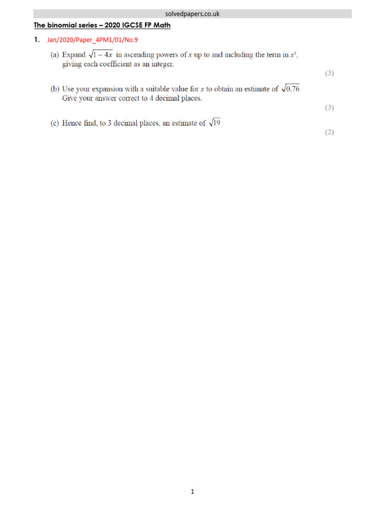 2020 The Binomial Series IGCSE FP Math | PDF