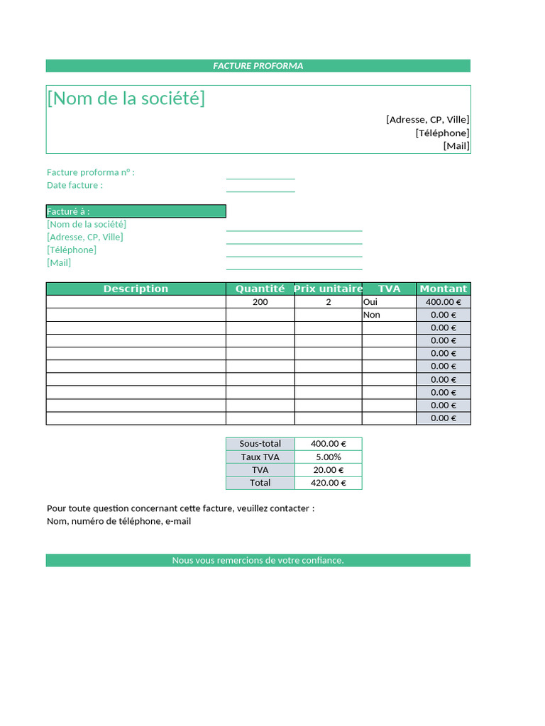 Facture Proforma Modèle Excel Gratuit | PDF