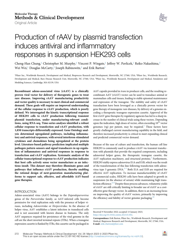 2023-Production of RAAV by Plasmid Transfection Induces Antiviral and Inflammatory Responses in ...