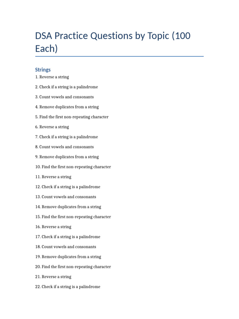 DSA Practice Questions: Strings, Arrays, Tuples | PDF | Algorithms ...