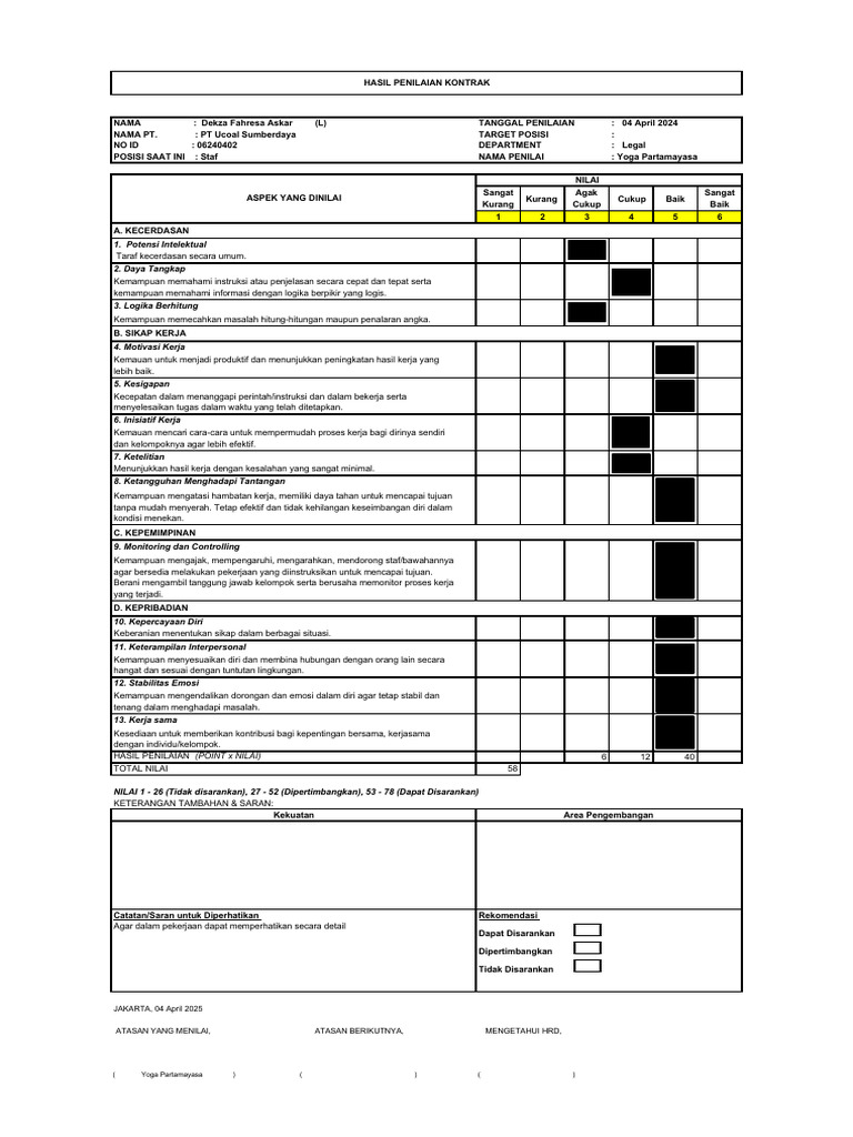 Form Penilaian Kontrak Dekza Fahresa Askar | PDF