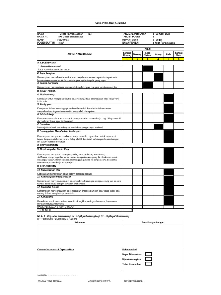 Form Penilaian Kontrak Dekza Fahresa Askar | PDF