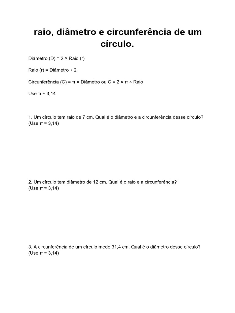 Raio, Diâmetro e Circunferência de Um Círculo | PDF