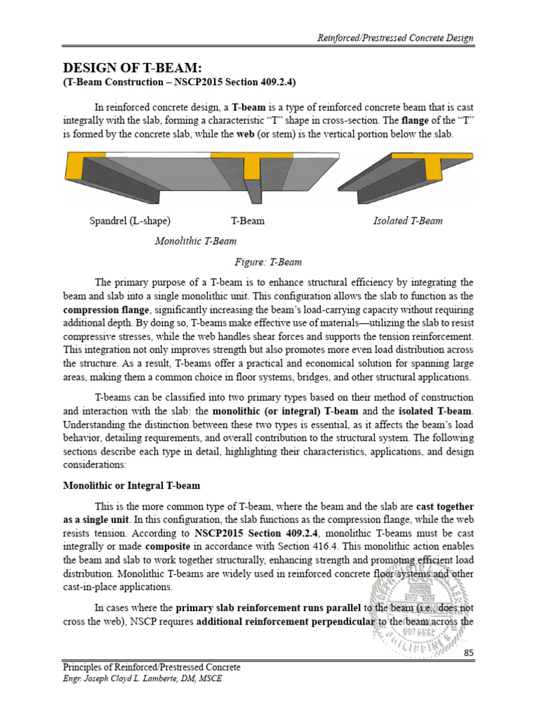 Usd - Design and Investigation of T-Beam | PDF | Beam (Structure) | Reinforced Concrete