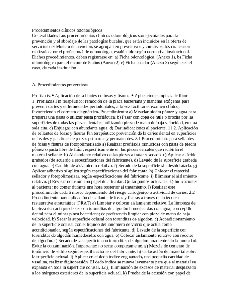 Procedimientos Clínicos Odontológicos | PDF | Odontología | Ciencias de ...