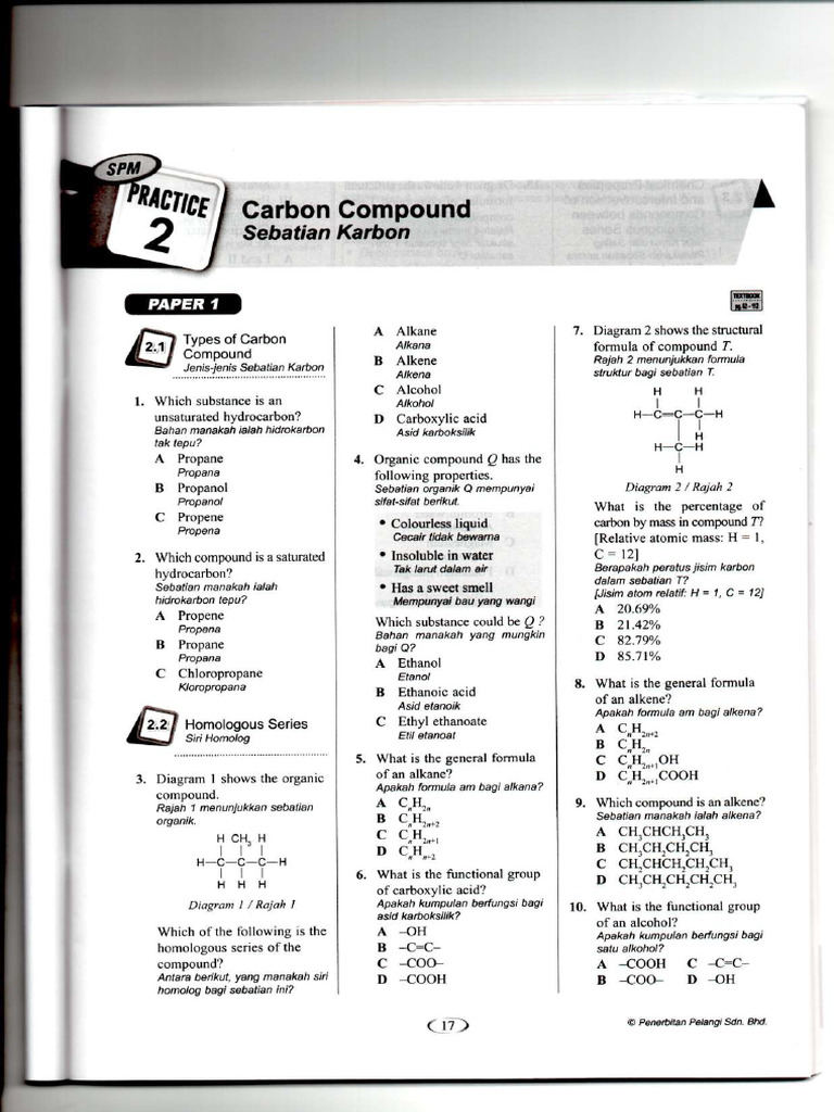 Kimia Form 5 Bab 2 Latihan Sebatian Karbon Part 1 | PDF