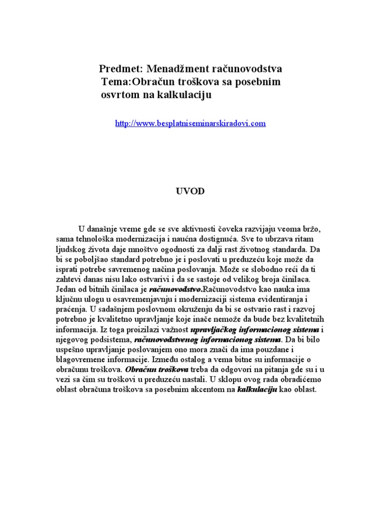 Obracun Troskova | PDF