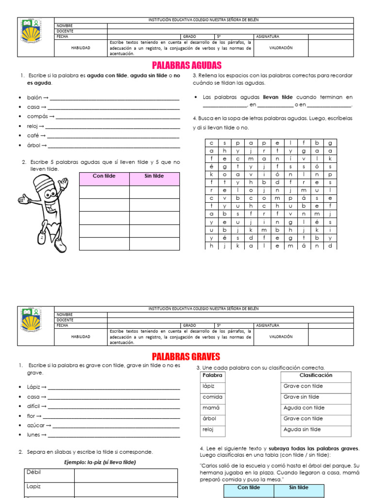 Ejercicios de Acentuación para Sexto Grado | PDF | Lingüística