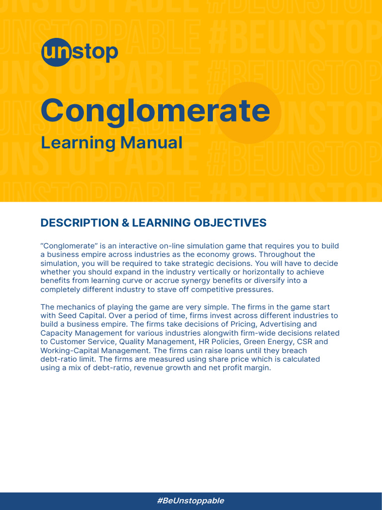 Conglomerate Business Simulation Guide | PDF | Profit (Economics) | Debt