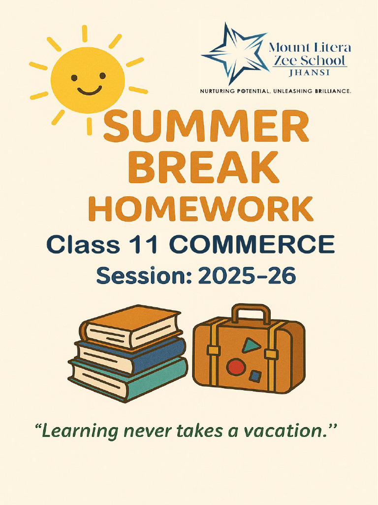 Class XI Commerce Summer Homework Tasks | PDF