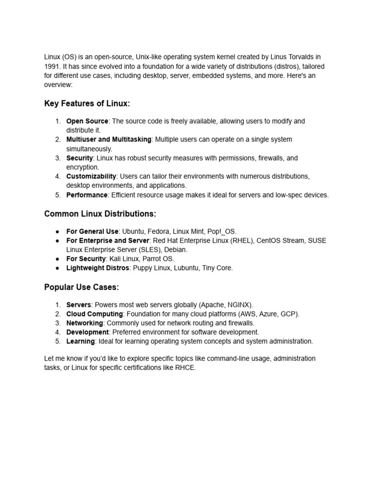 Linux (OS) Is An Open-Source, Unix-Like Operating System Kernel Created by Linus Torvalds in ...