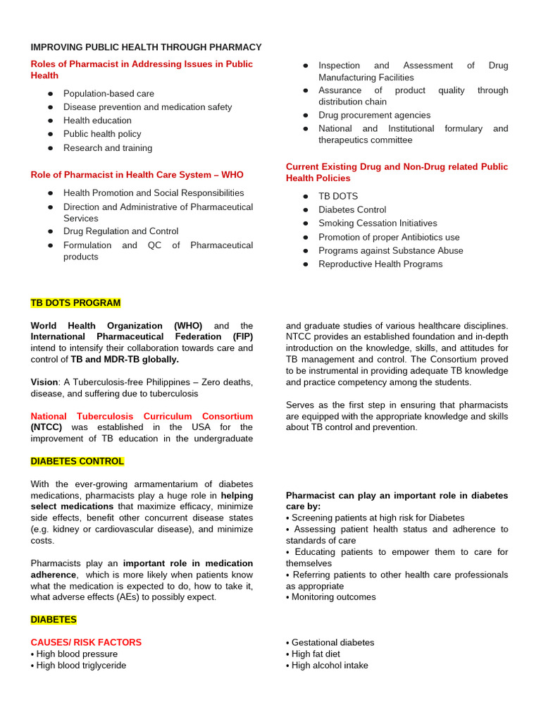 Pharmacists' Role in Public Health Initiatives | PDF | Infection | Pharmacy