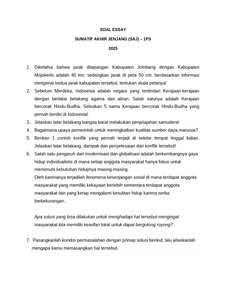 Soal Essay Ips - Saj - 2025 | PDF