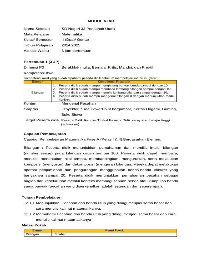 Modul MTK Pecahan | PDF