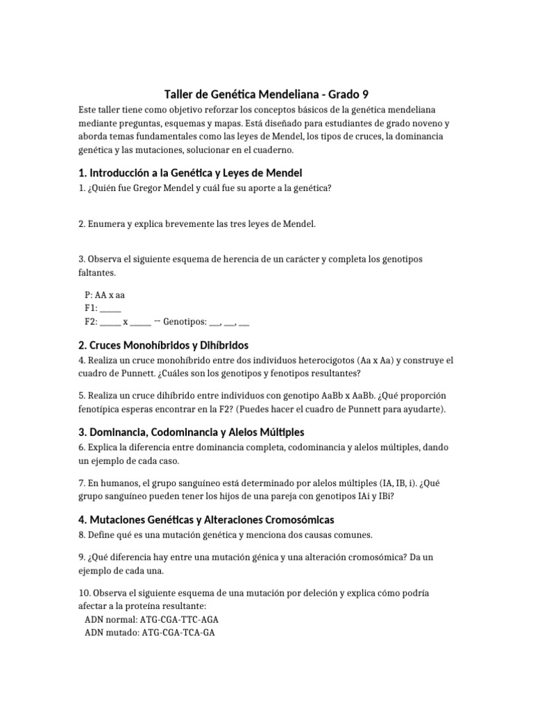 Taller Genetica Mendeliana Grado9 | PDF