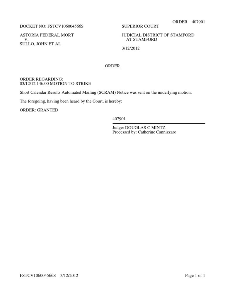 Order Granting Motions to Strike Affidavits of Debt