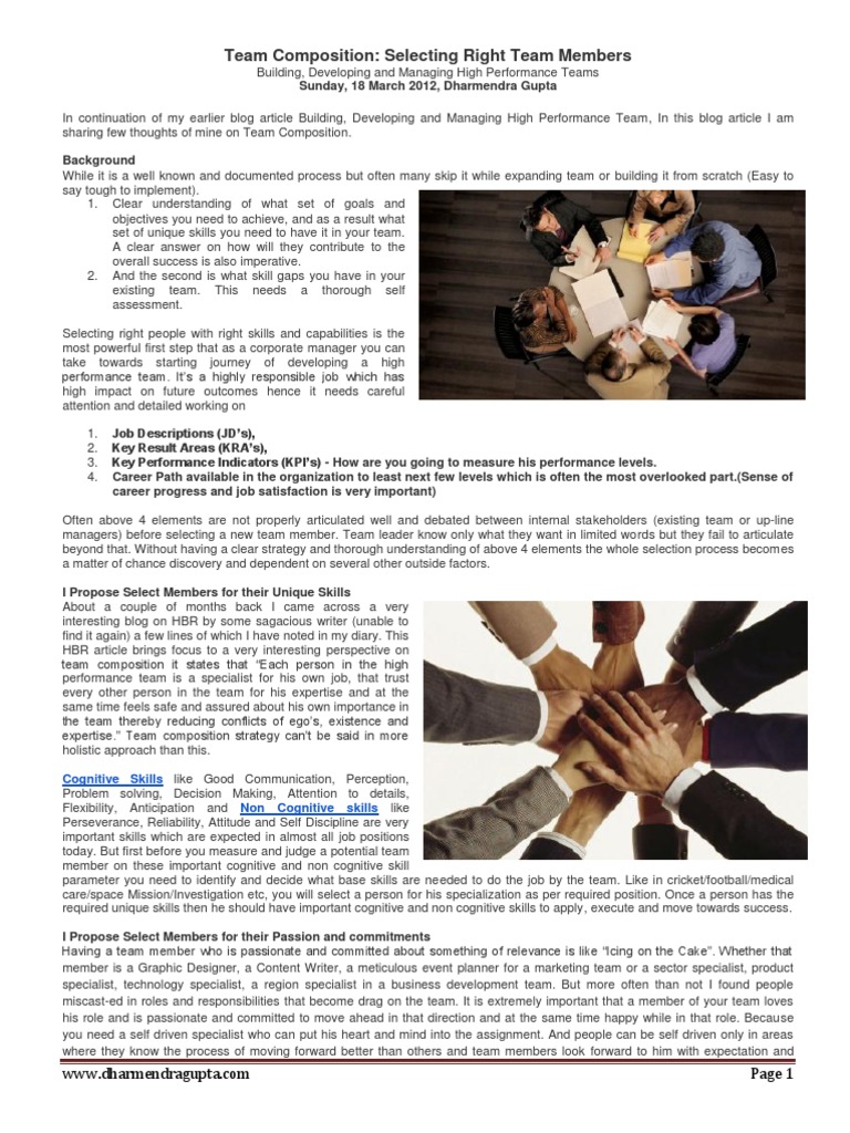 Team Composition Selecting Right Team Members | PDF | Expert | Attention