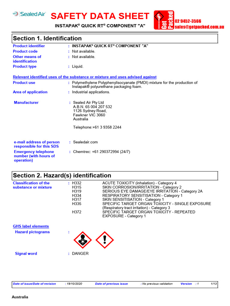 INSTAPAK QUICK RT COMPONENT A RSD Australia (AU) SDS WHS V4.11.1.1 ...