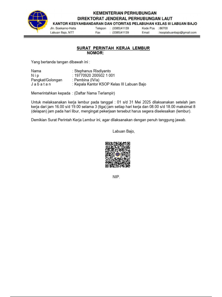 Surat Perintah Kerja Lembur Mei 2025 | PDF