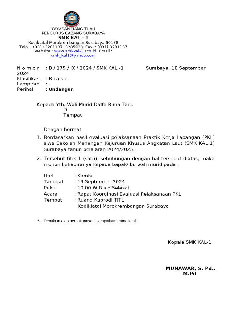 Undangan Job Fair Wali Murid Daffa Bima | PDF