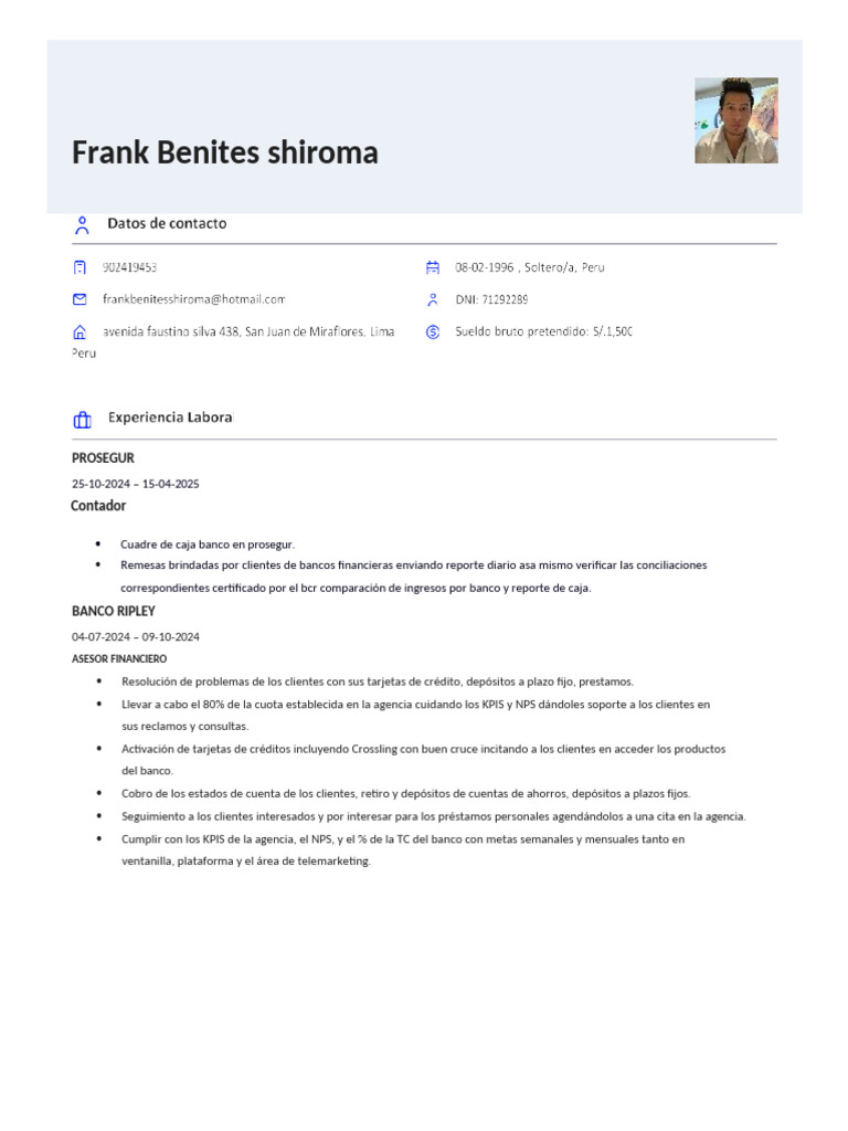Frank CV | PDF | Bancos | Economias