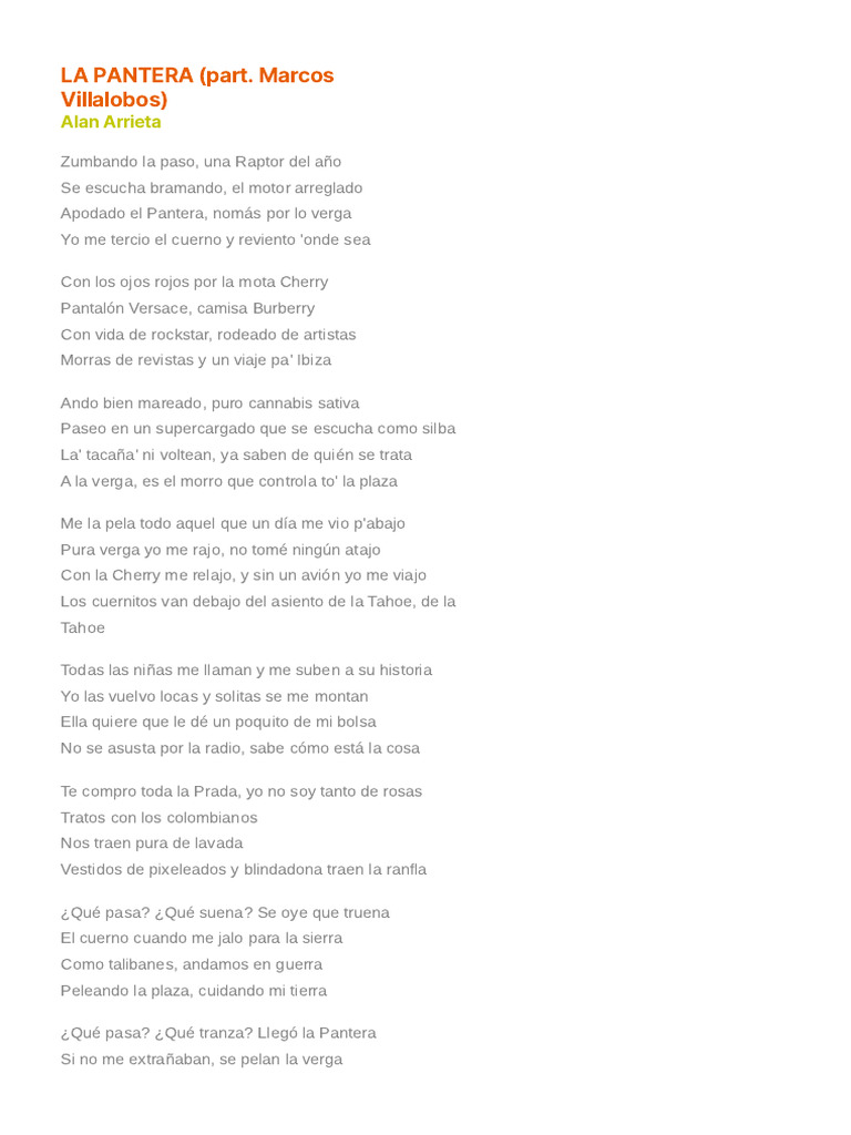 LA PANTERA (PART. MARCOS VILLALOBOS) - Alan Arrieta | PDF