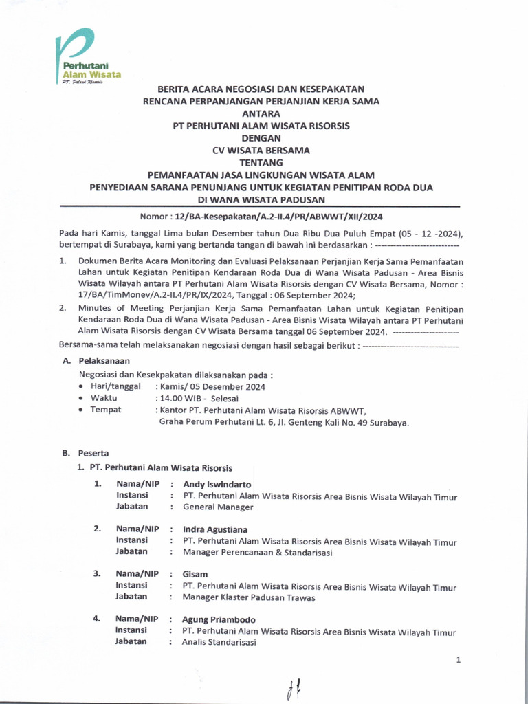 BA Pemanfaatan Jasa Lingkungan Penyedia Sarana Penitipan Roda Dua CV ...