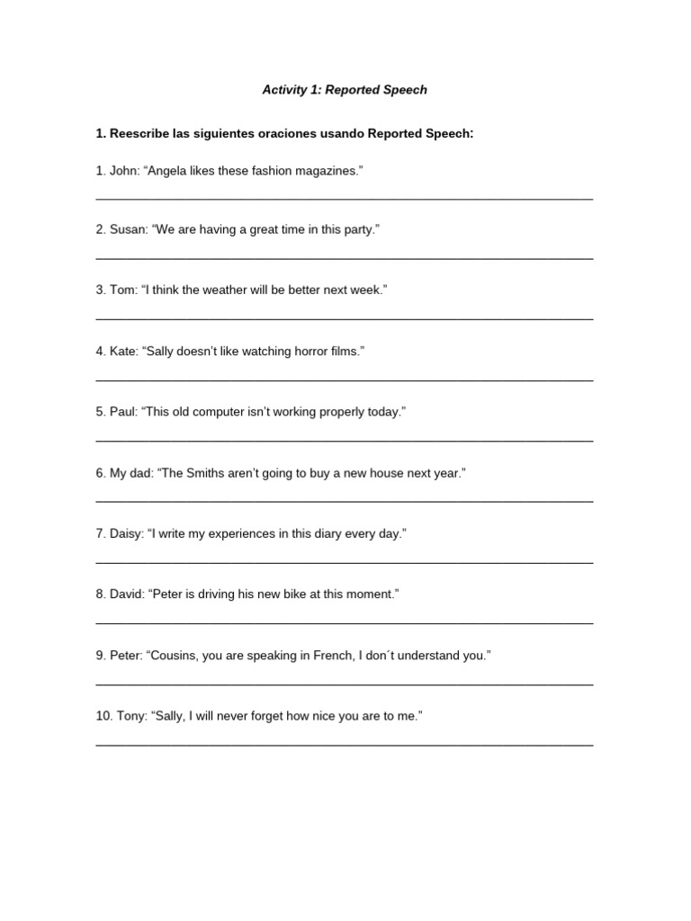 Activity 1 - Reported Speech | PDF