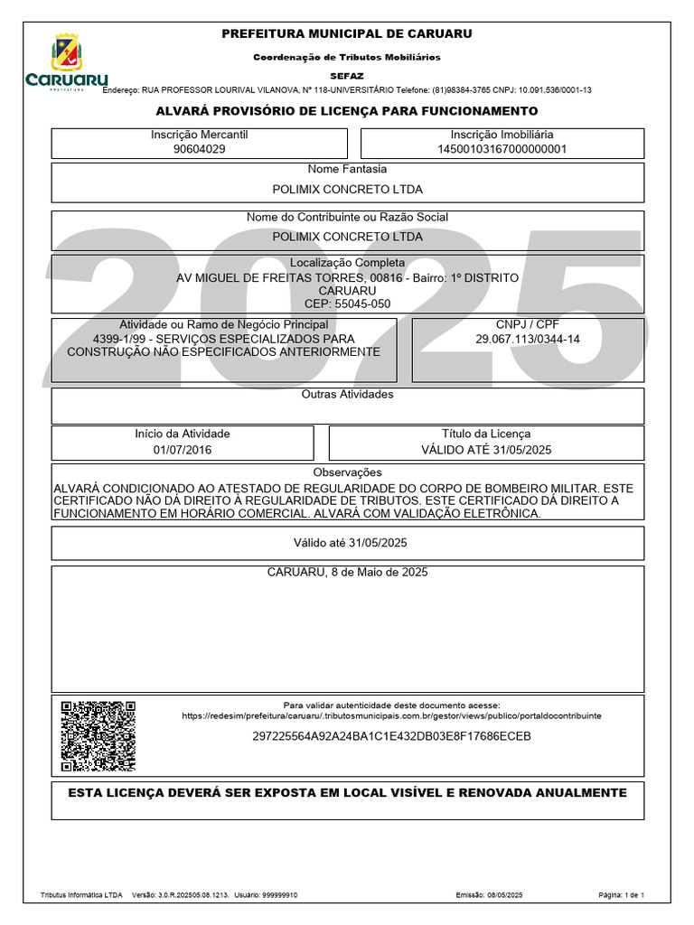 Pxcau - Alvará Provisório - Val. 31.05.2025 | PDF