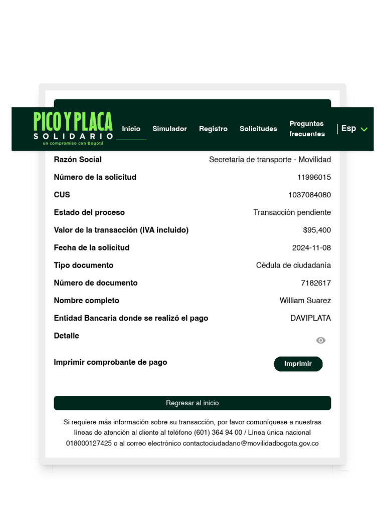 Comprobante de Pago PSE: Inicio Simulador Registro Solicitudes ...