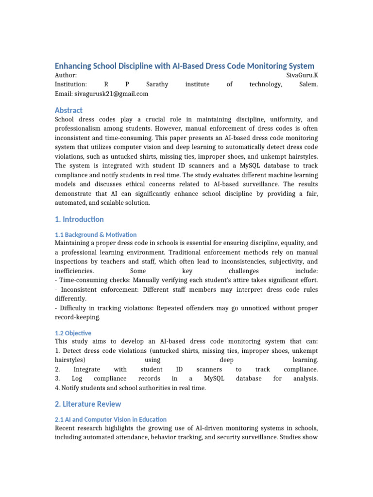 AI Dress Code Monitoring Journal Paper | PDF | Artificial Intelligence ...