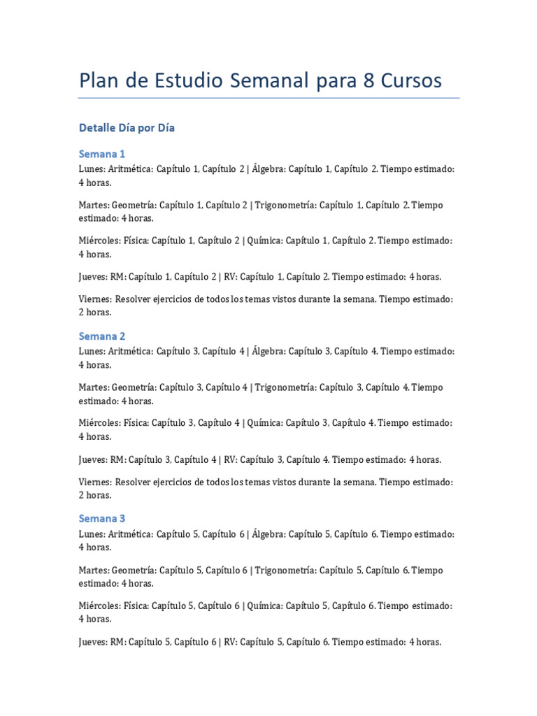Plan_de_Estudio_Semanal_Sergio | PDF | Álgebra | Matemáticas