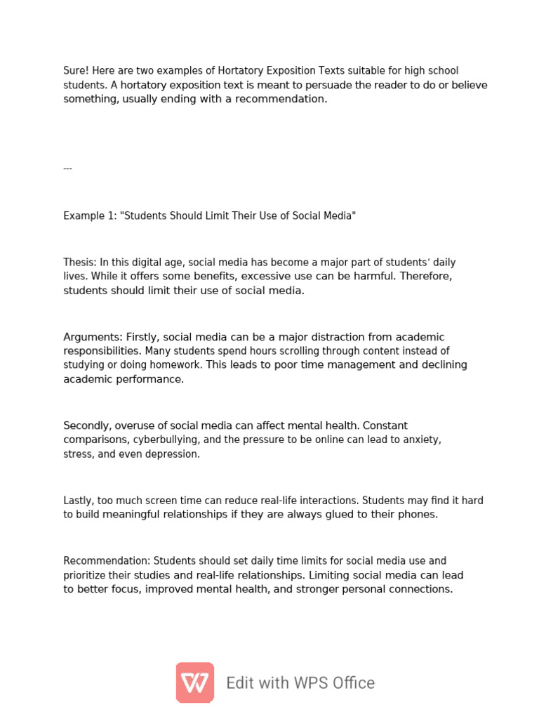 Examples of Hortatory Exposition New | PDF | Psychology | Behavioural ...