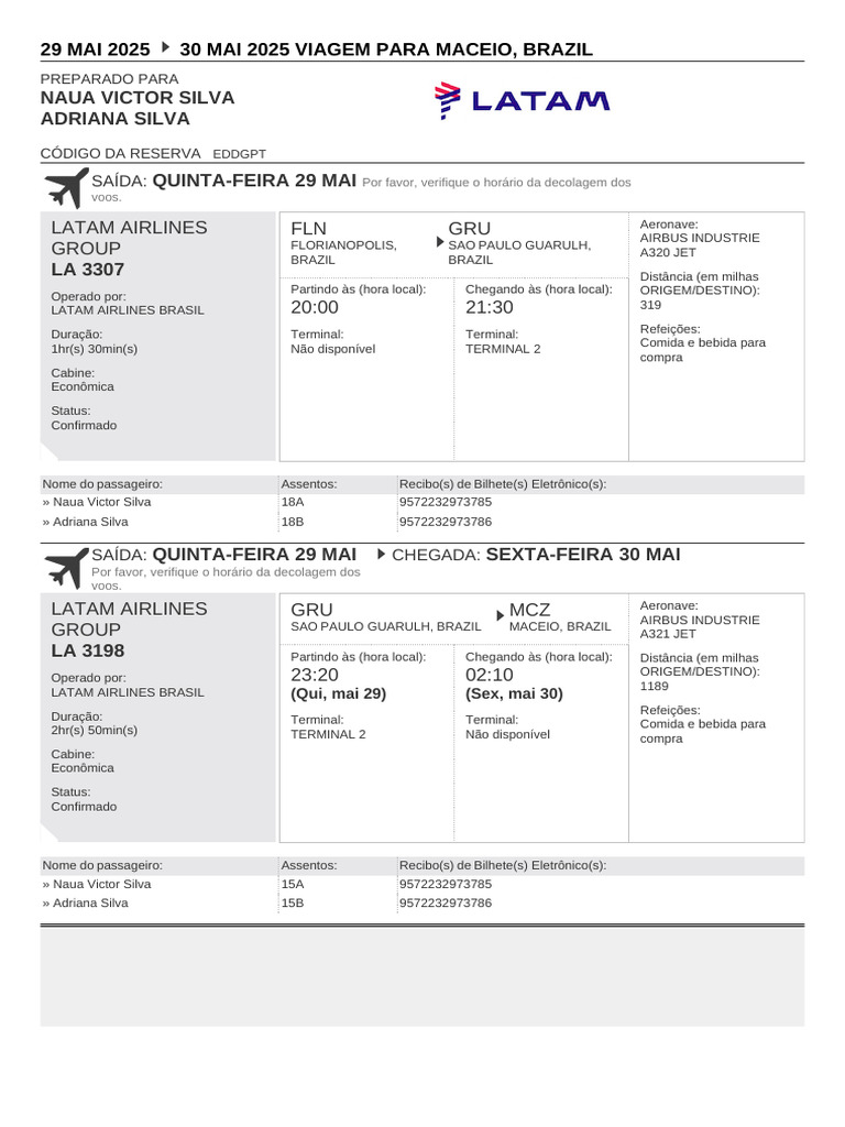 Voo Confirmado: Florianópolis a Maceió | PDF | Aviação | Companhias aéreas