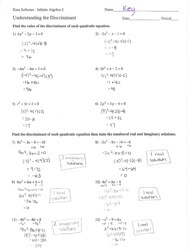 4.6a Discriminant Ws Key | PDF
